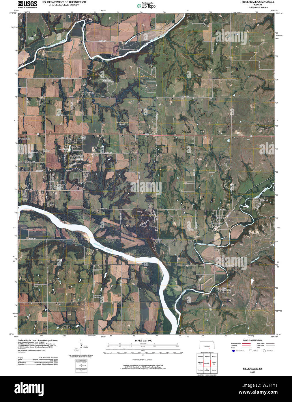 USGS TOPO Map Kansas KS Silverdale 20100104 TM Restoration Stock Photo ...