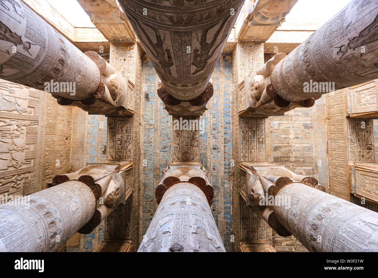 Columns in Denderah Temple, Qena Town, Egypt Stock Photo - Alamy