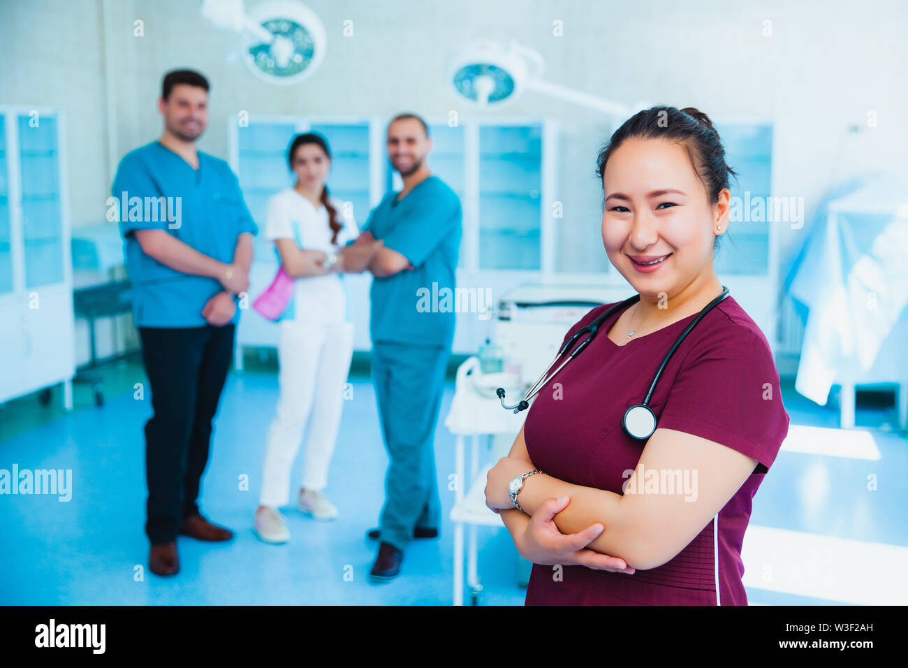 Portrait beautiful girl professional surgeon doctor. Staff of the ...