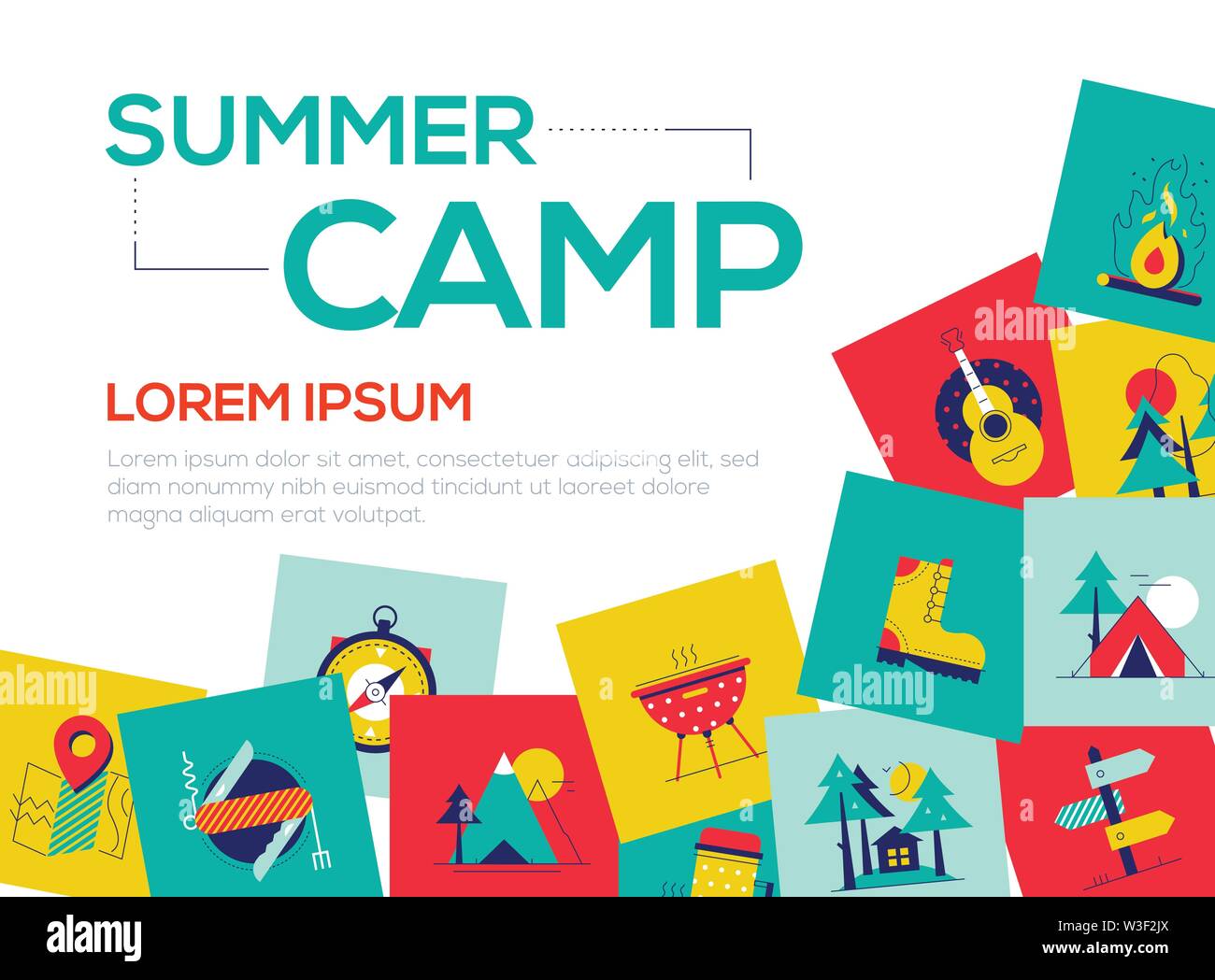 Summer camp - colorful flat design style web banner Stock Vector Image ...