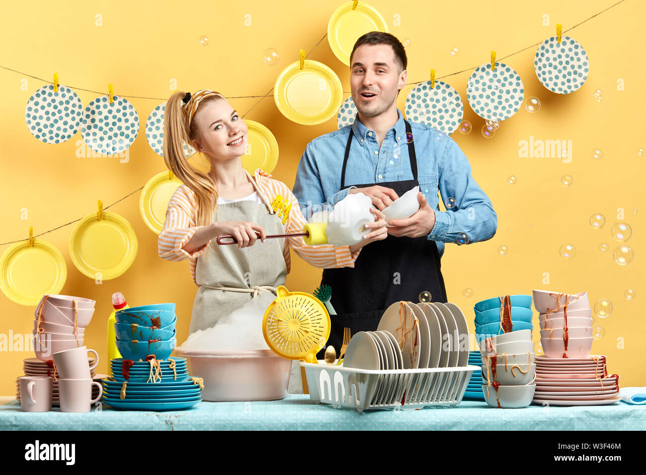 process of cleaning dishes after birthday. cleaning company. commercial ...