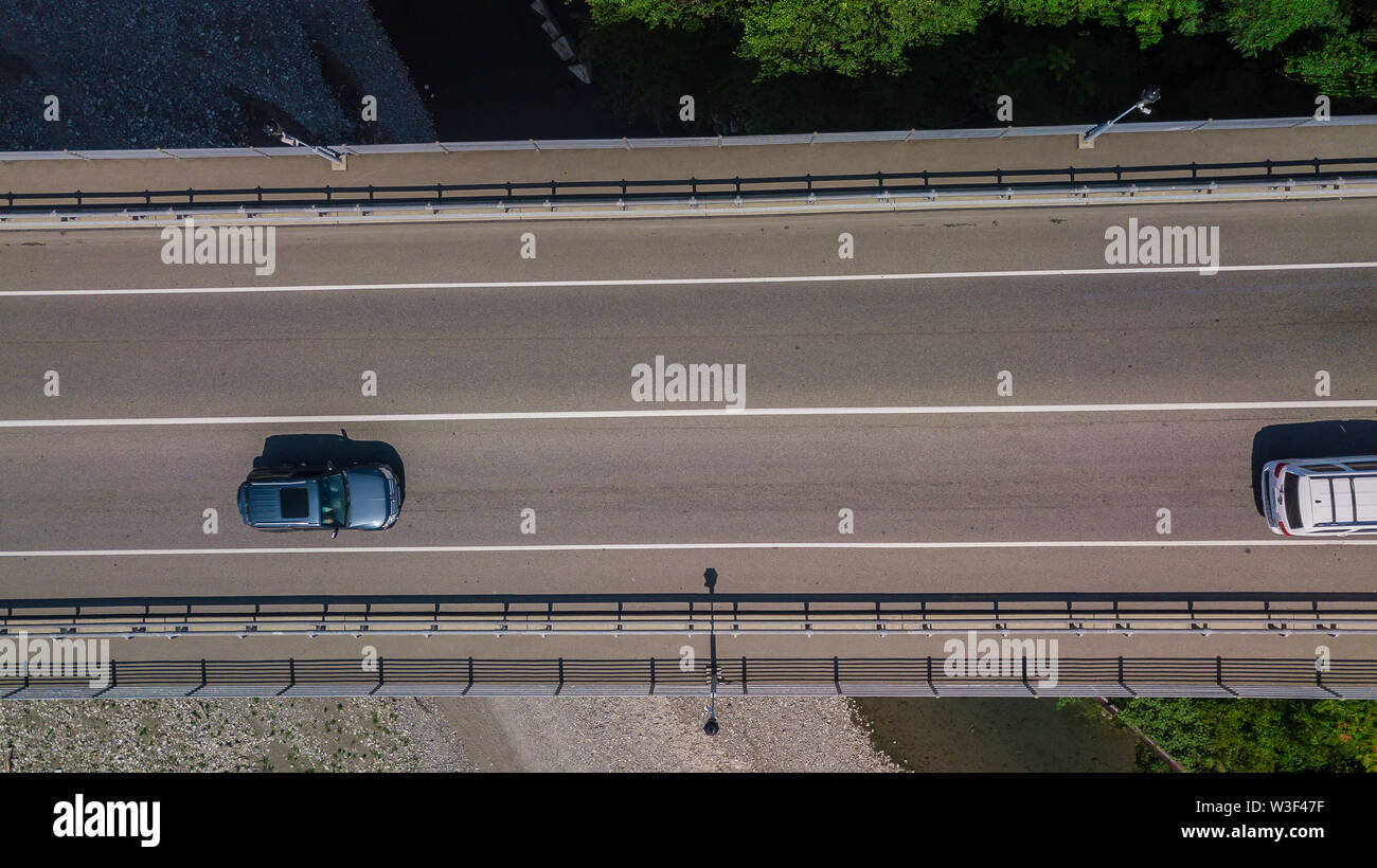 Top down view - Traffic on bridge Stock Photo - Alamy