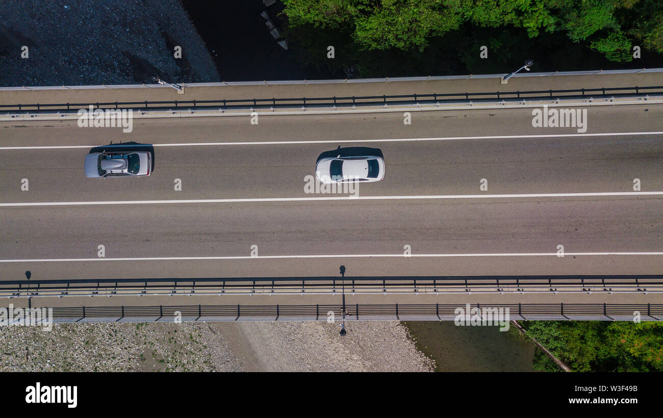 Top down view - Traffic on bridge Stock Photo - Alamy