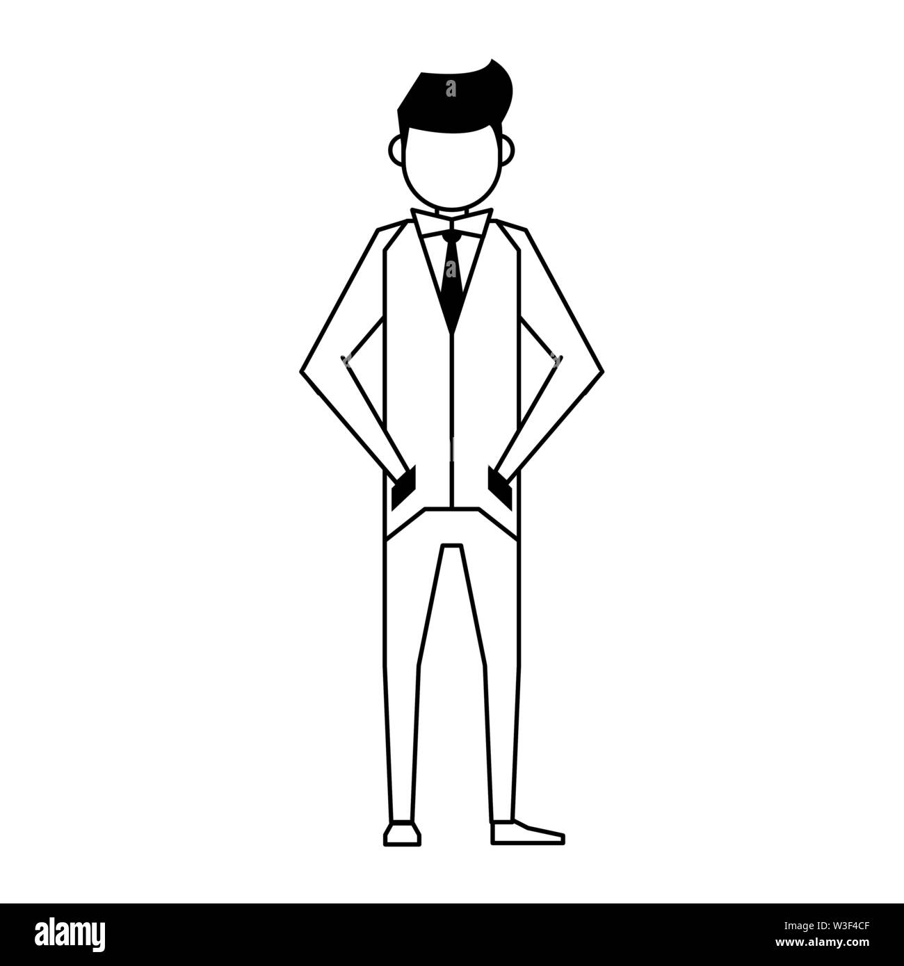 executive business finance man cartoon in black and white Stock Vector ...