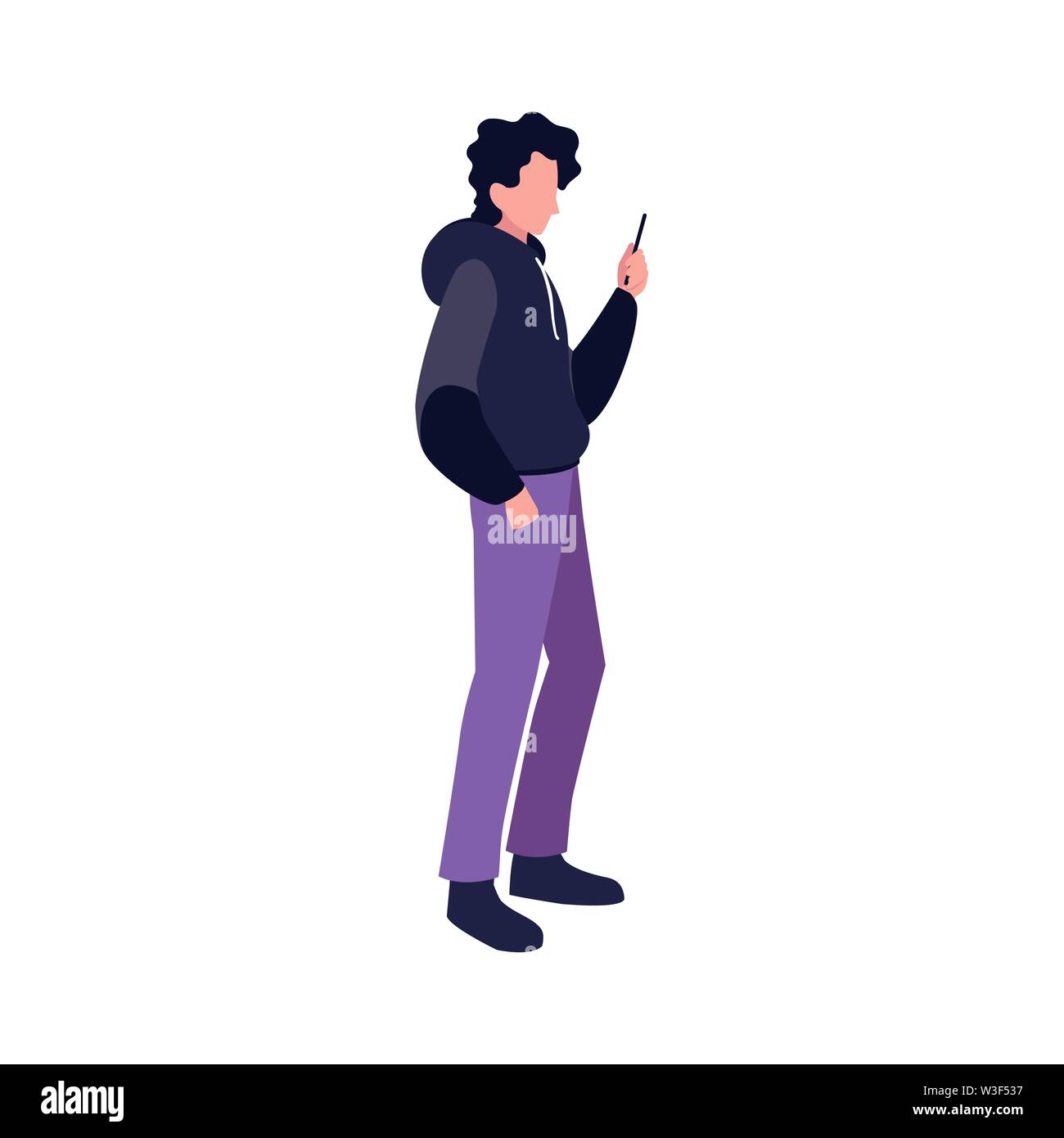 young man using smartphone social media vector illustration Stock ...