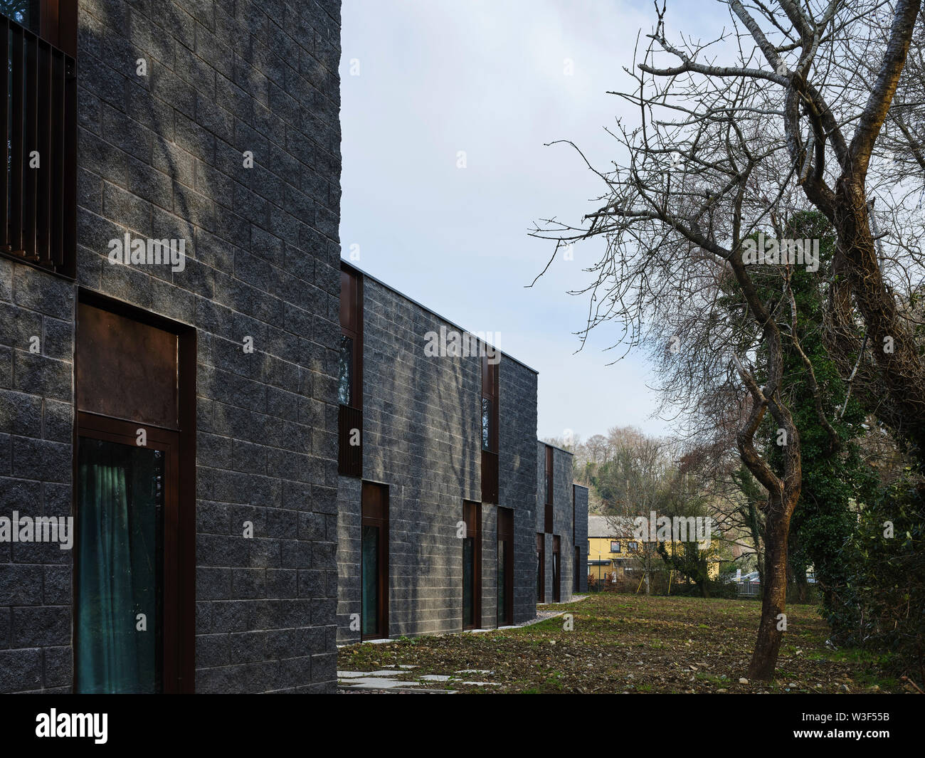 Perspective along rear elevation with masonry detail. Staff Residences ...