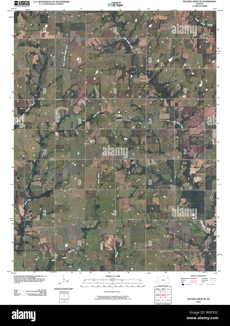 USGS TOPO Map Kansas KS Soldier Creek SE 20091101 TM Restoration Stock ...