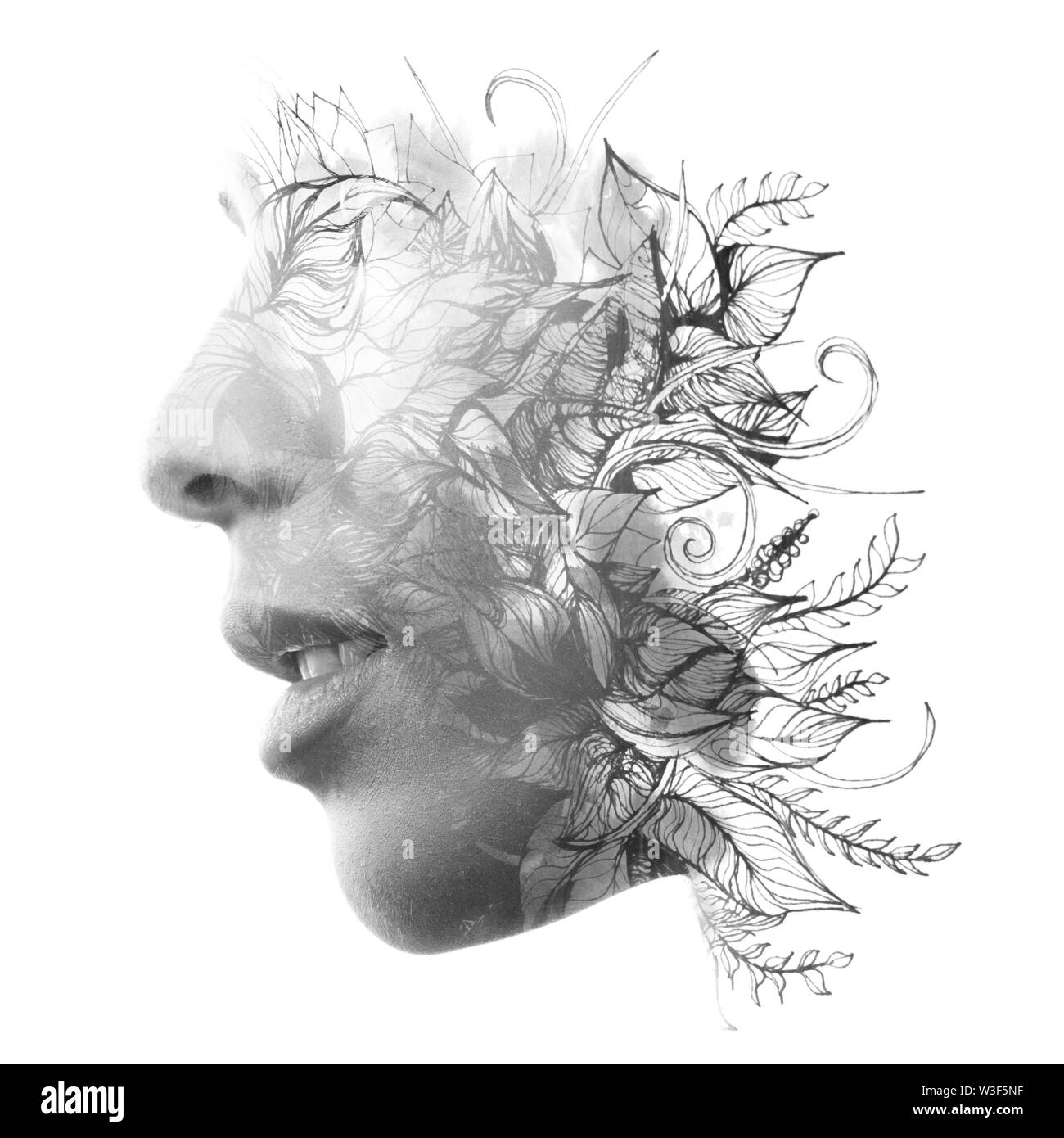 Double exposure. Paintography. Portrait of a beautiful young female ...