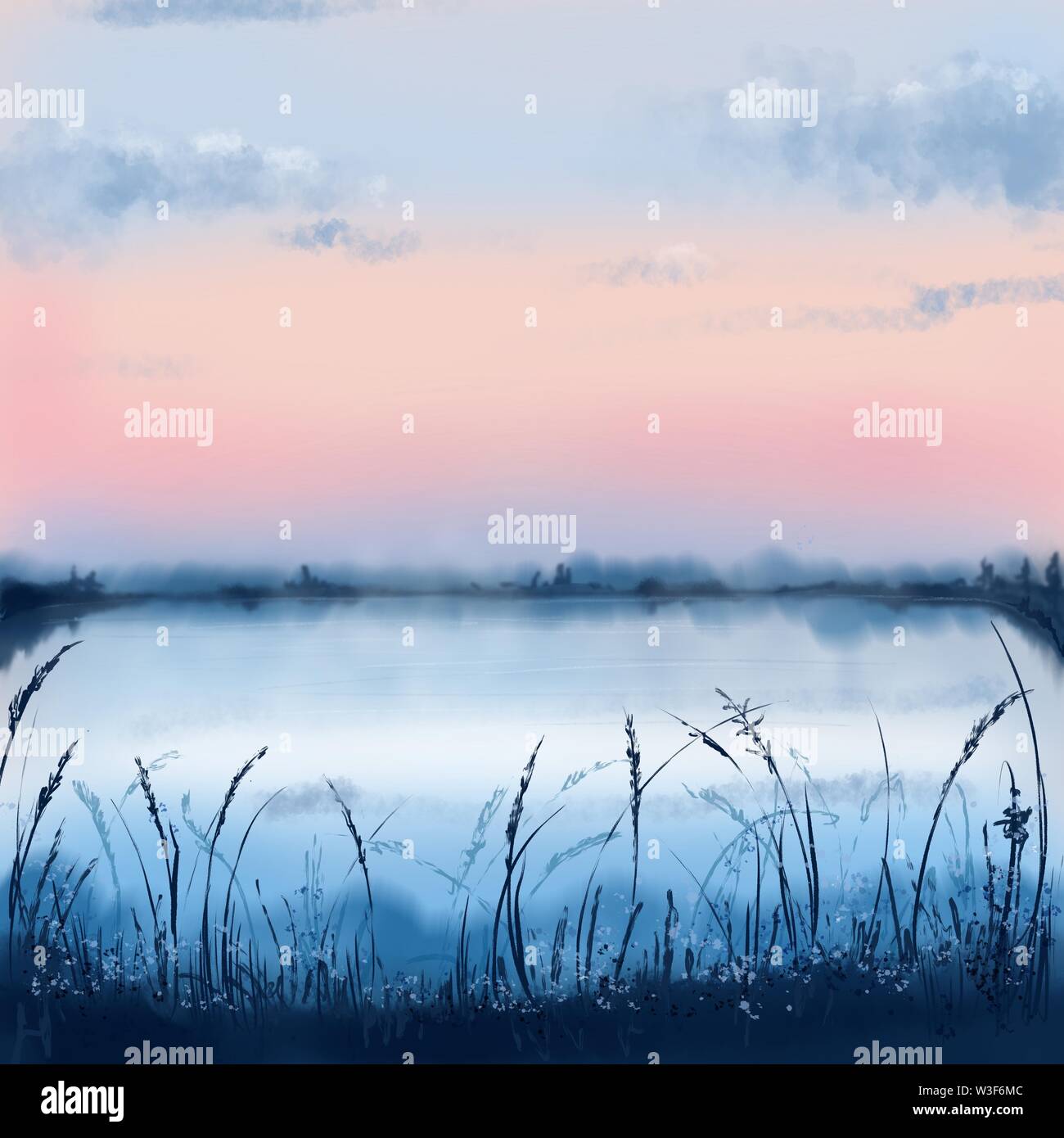 Lake landscape. Morning Stock Photo - Alamy
