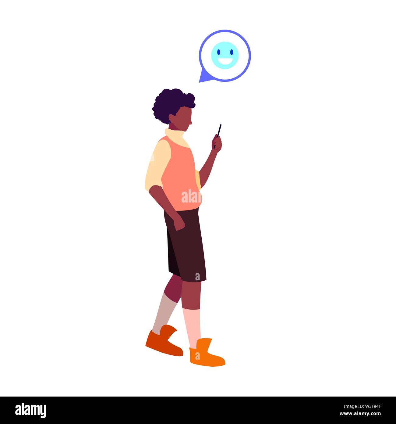 young man using smartphone social media vector illustration Stock ...