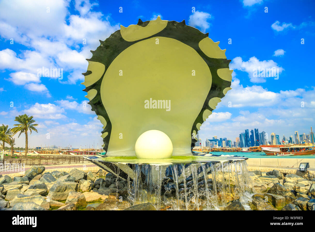 Doha, Qatar - February 20, 2019: closeup of iconic Oyster and Pearl ...