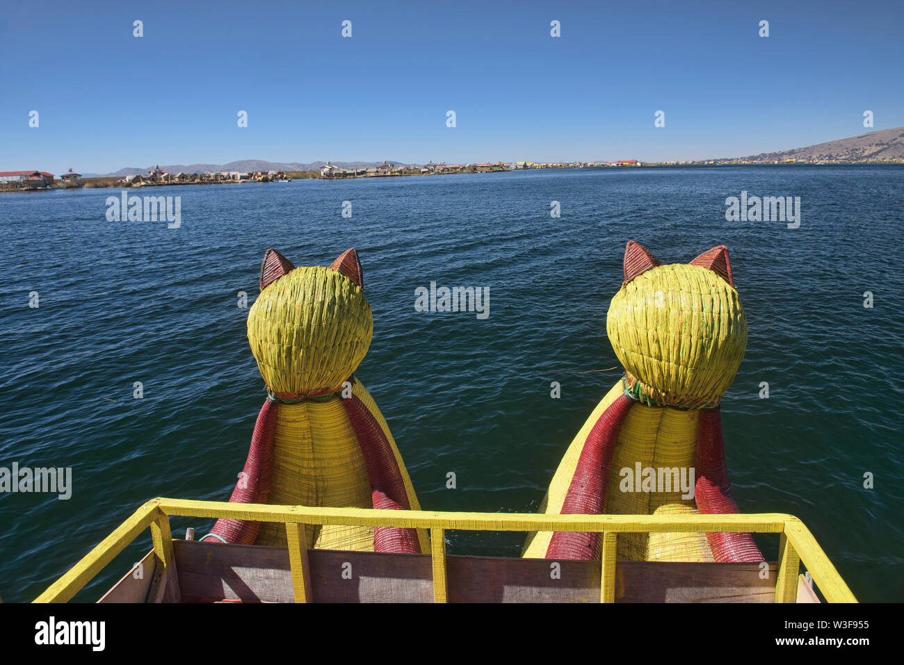Traditional reed boat of the Uros islands, Lake Titicaca, Puno, Peru ...