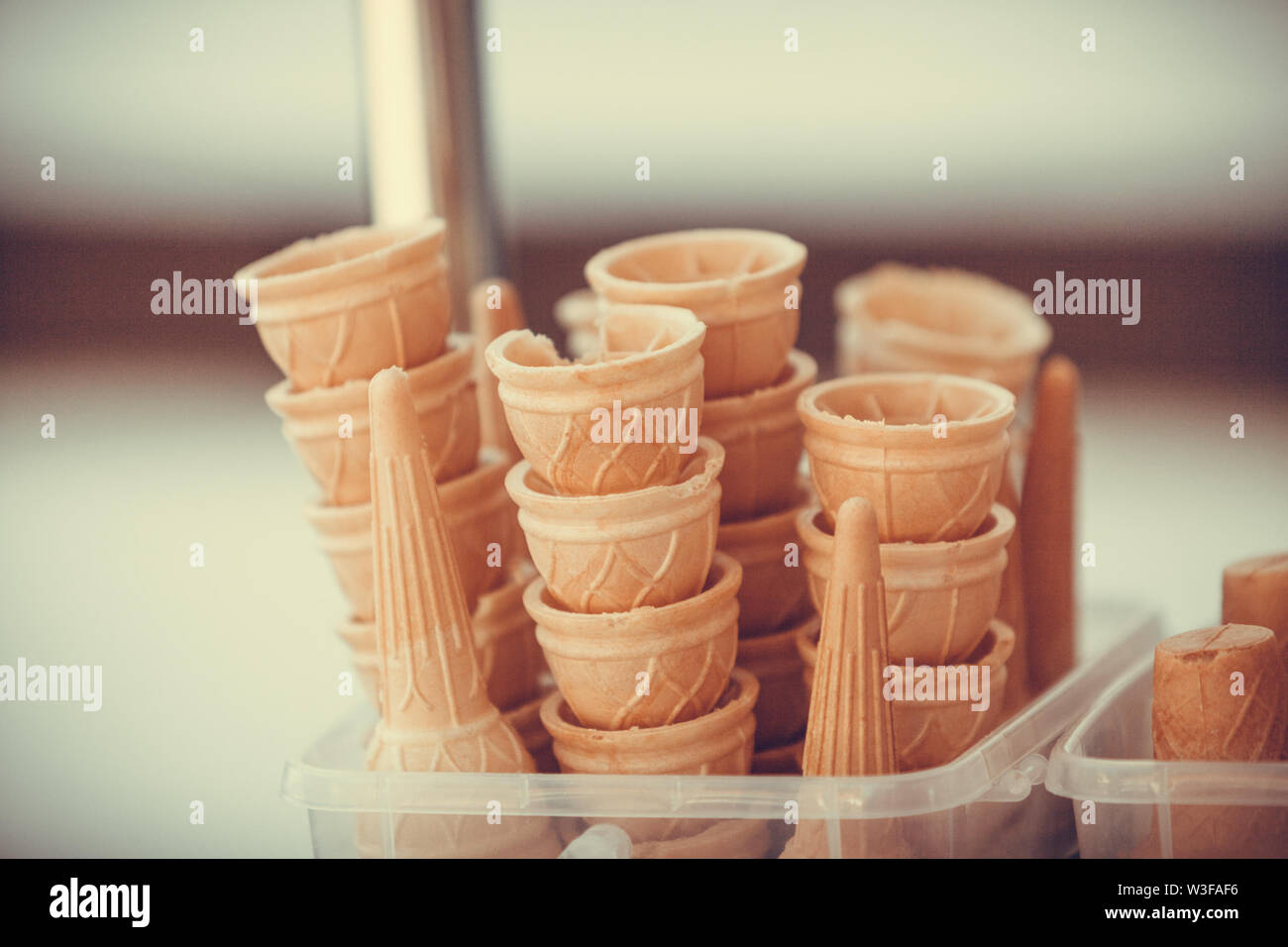 Summer and sweet food. Empty ice cream cones Stock Photo - Alamy