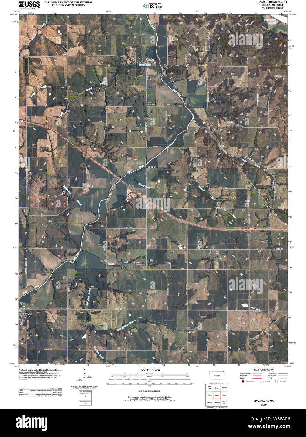 USGS TOPO Map Kansas KS Sparks 20091217 TM Restoration Stock Photo - Alamy