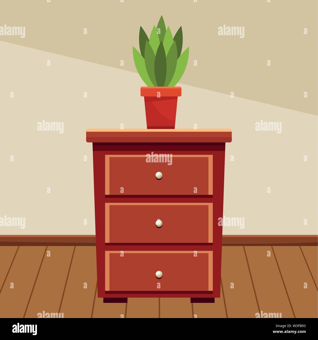 Wooden drawer with plant pot Stock Vector Image & Art - Alamy