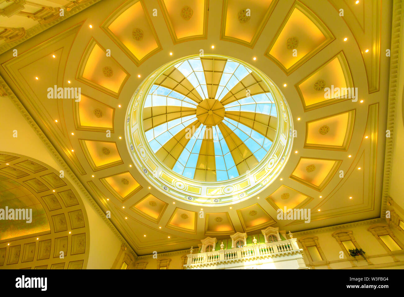 Doha, Qatar - February 21, 2019: decorated ceiling of the luxury ...