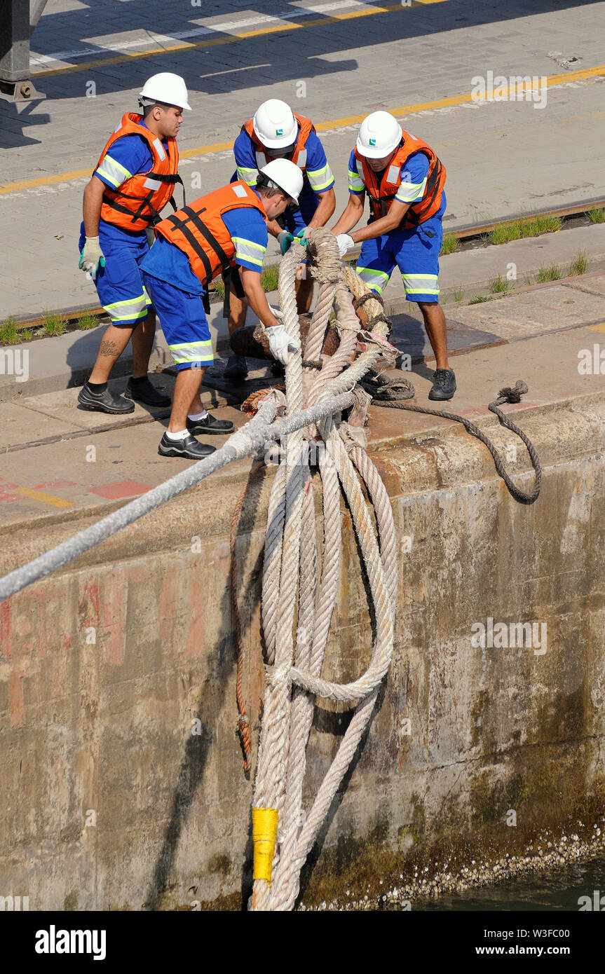 santos port, sao paulo/brazil - january 20, 2014: port workers ...