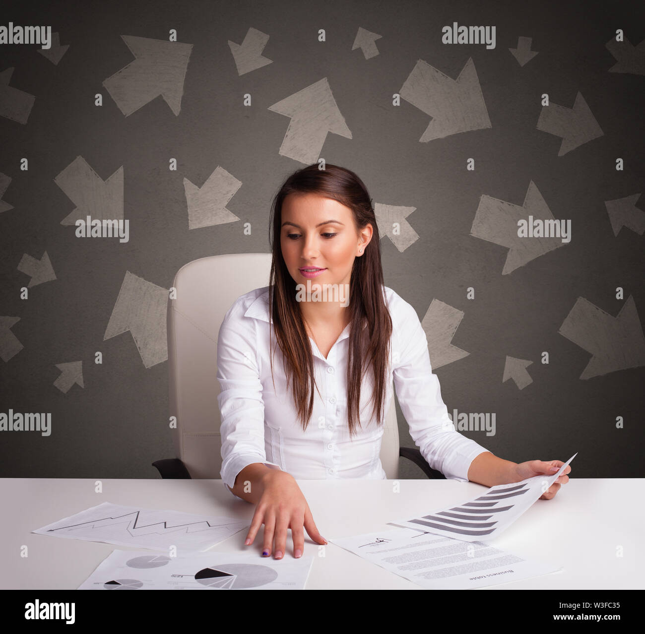 Manager in front of the office desk with different direction concept ...