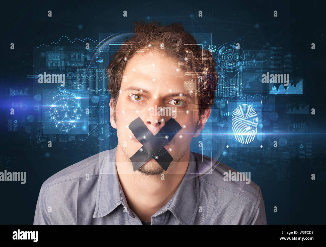 Biometric verification - face and fingerprint detection concept Stock ...