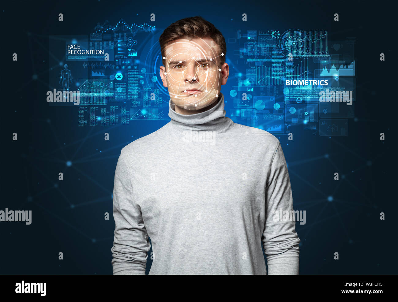 Biometric verification - young man face recognition concept Stock Photo ...