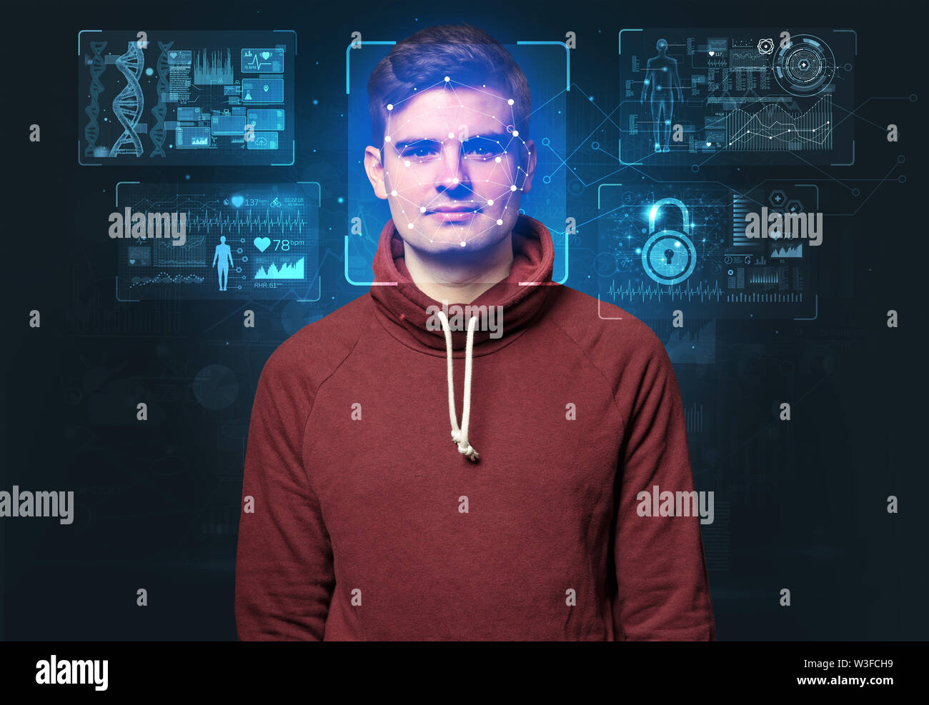 Biometric verification - young man face recognition Stock Photo - Alamy