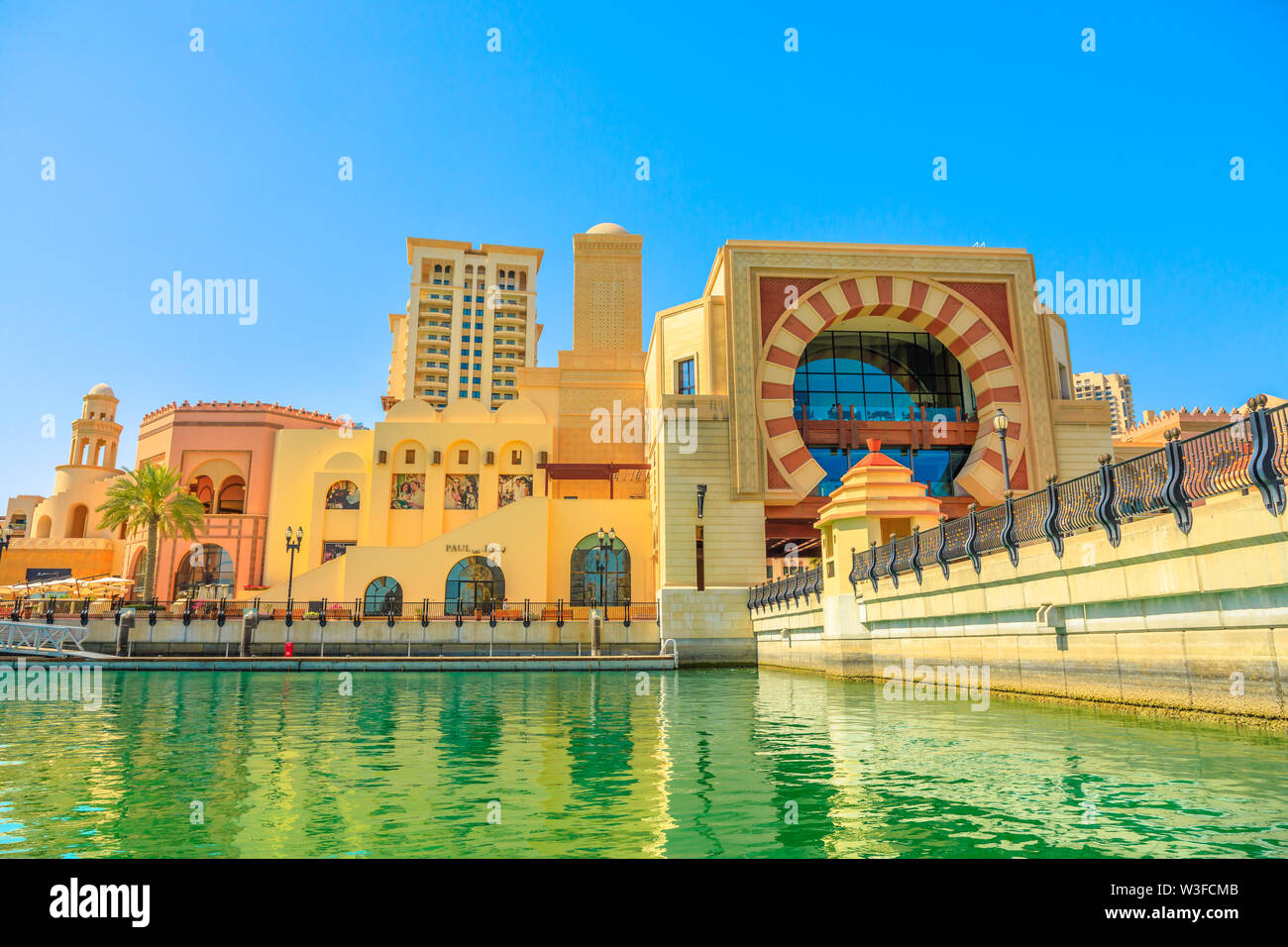 Doha, Qatar - February 18, 2019: bridge on canals of Porto Arabia ...