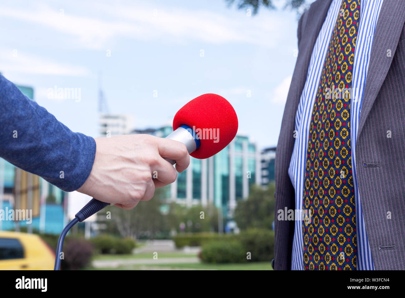 Journalist making media interview with businessman or politician Stock ...