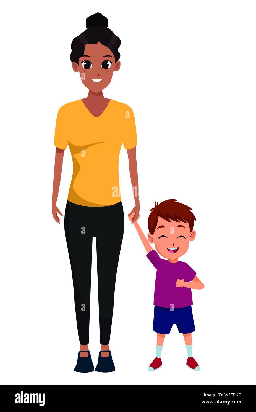 Single mother with children cartoon Stock Vector Image & Art - Alamy