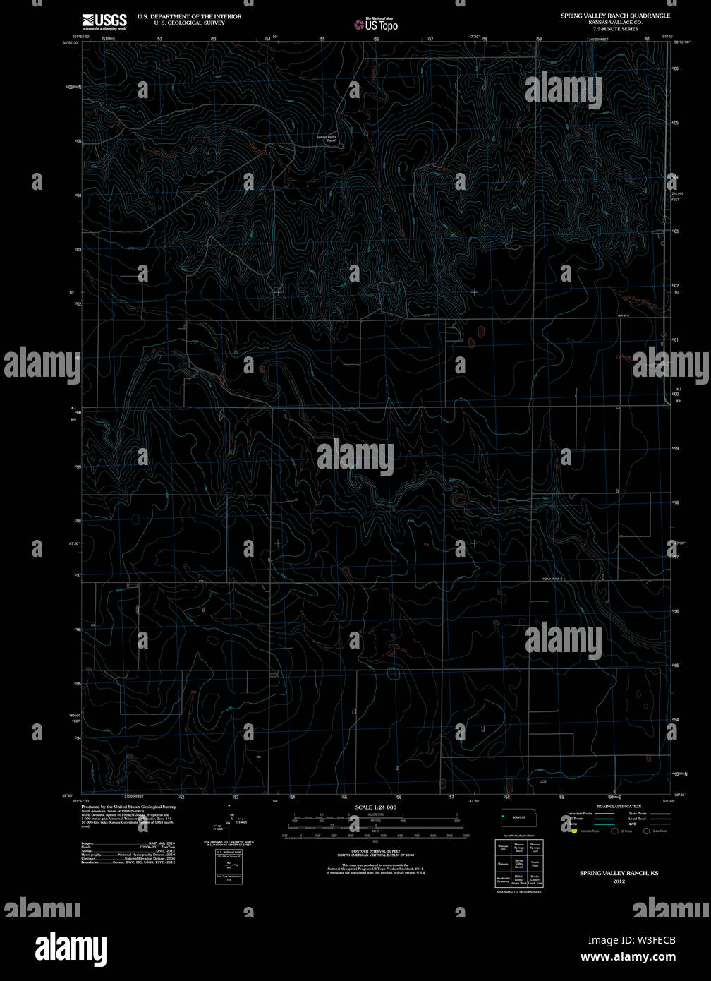 USGS TOPO Map Kansas KS Spring Valley Ranch 20120924 TM Inverted ...