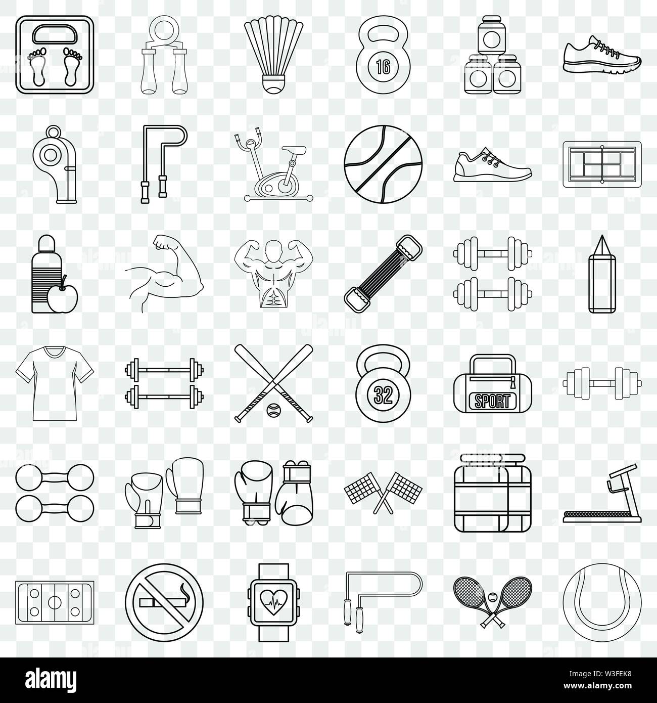 Gym icons set, outline style Stock Vector Image & Art - Alamy