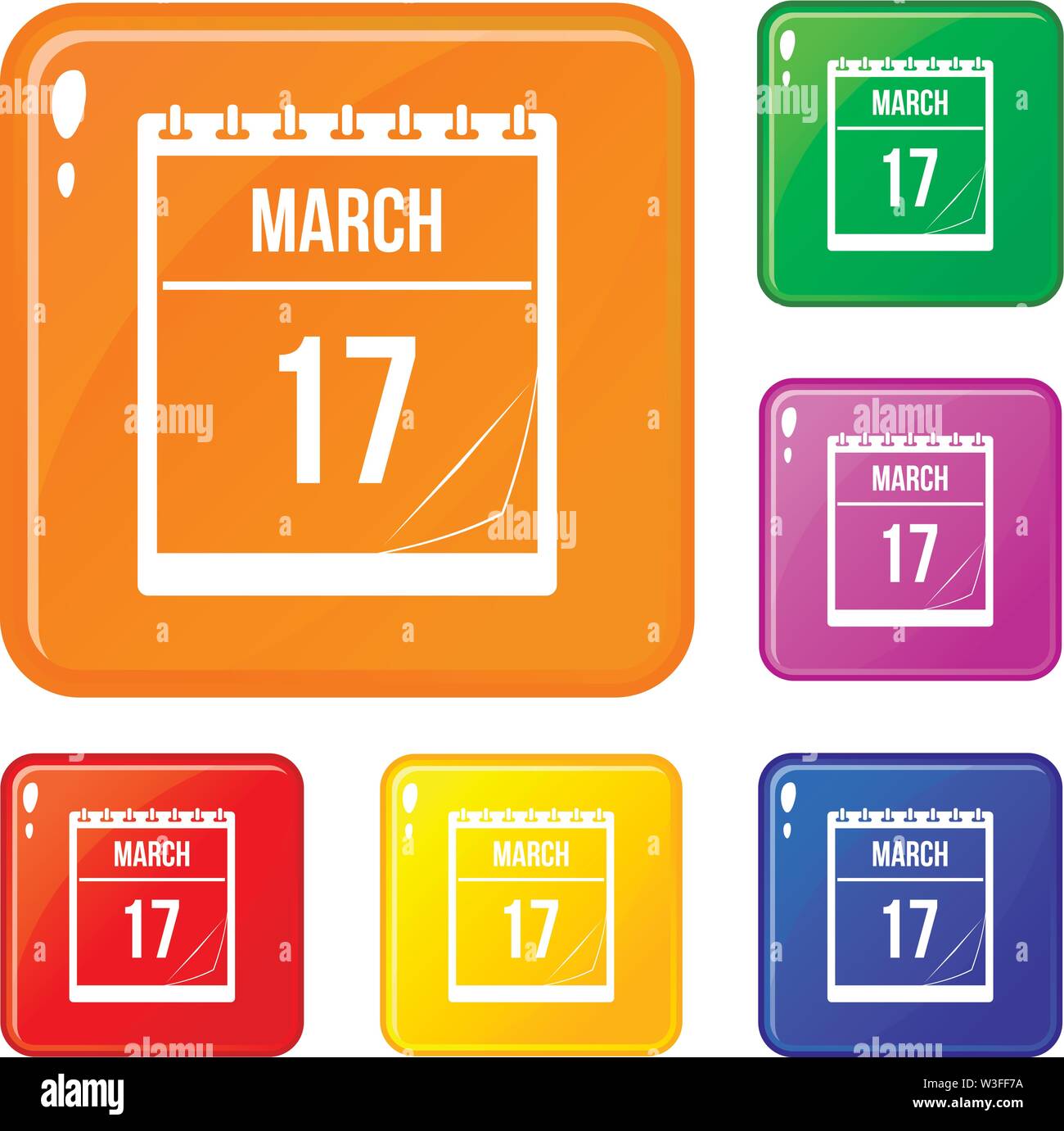 Calendar with date of March 17 icons set vector color Stock Vector ...