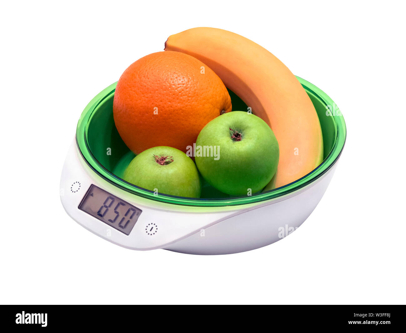 weighing fruit for diet on electronic scales. isolated on white Stock ...