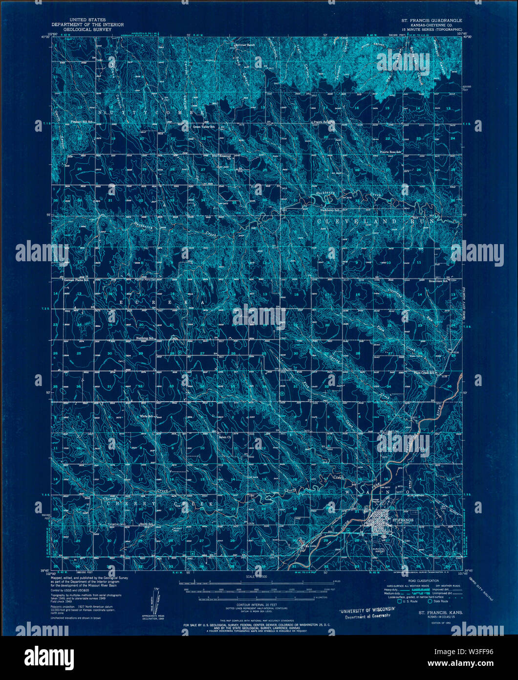 USGS TOPO Map Kansas KS St Francis 512424 1951 62500 Inverted ...
