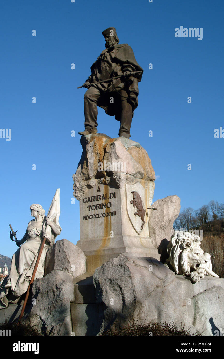 Turin, Piedmont, Italy. The statue dedicated to Giuseppe Garibaldi, the ...