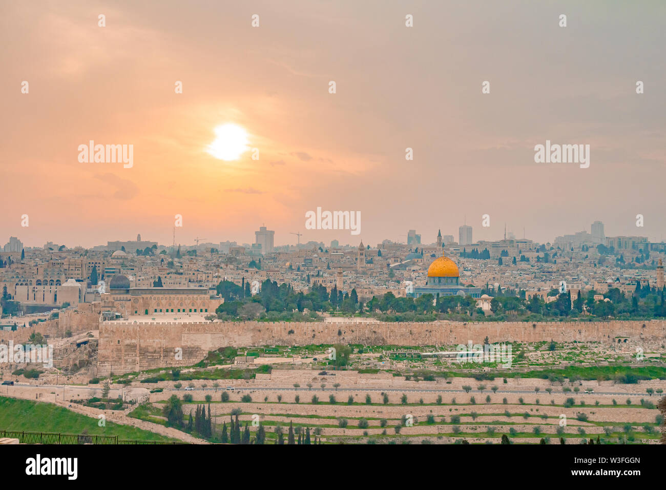 Panoramic view of Jerusalem old city and the Temple Mount during a ...