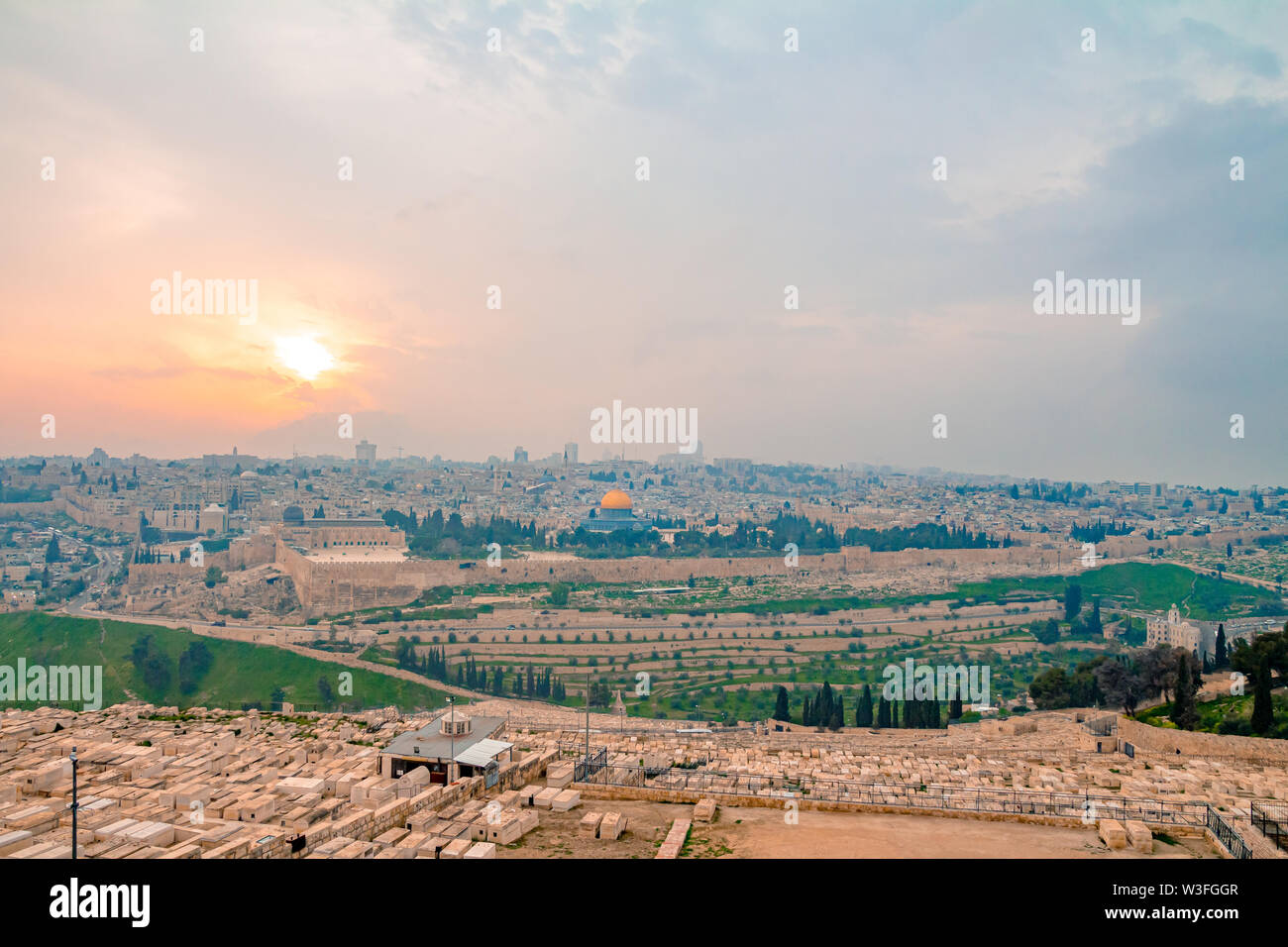 Panoramic view of Jerusalem old city and the Temple Mount during a ...