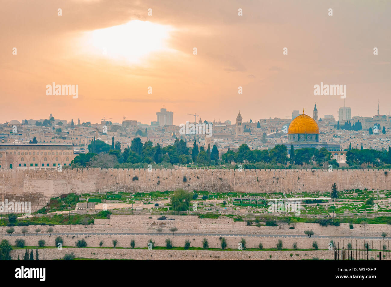 Panoramic view of Jerusalem old city and the Temple Mount during a ...