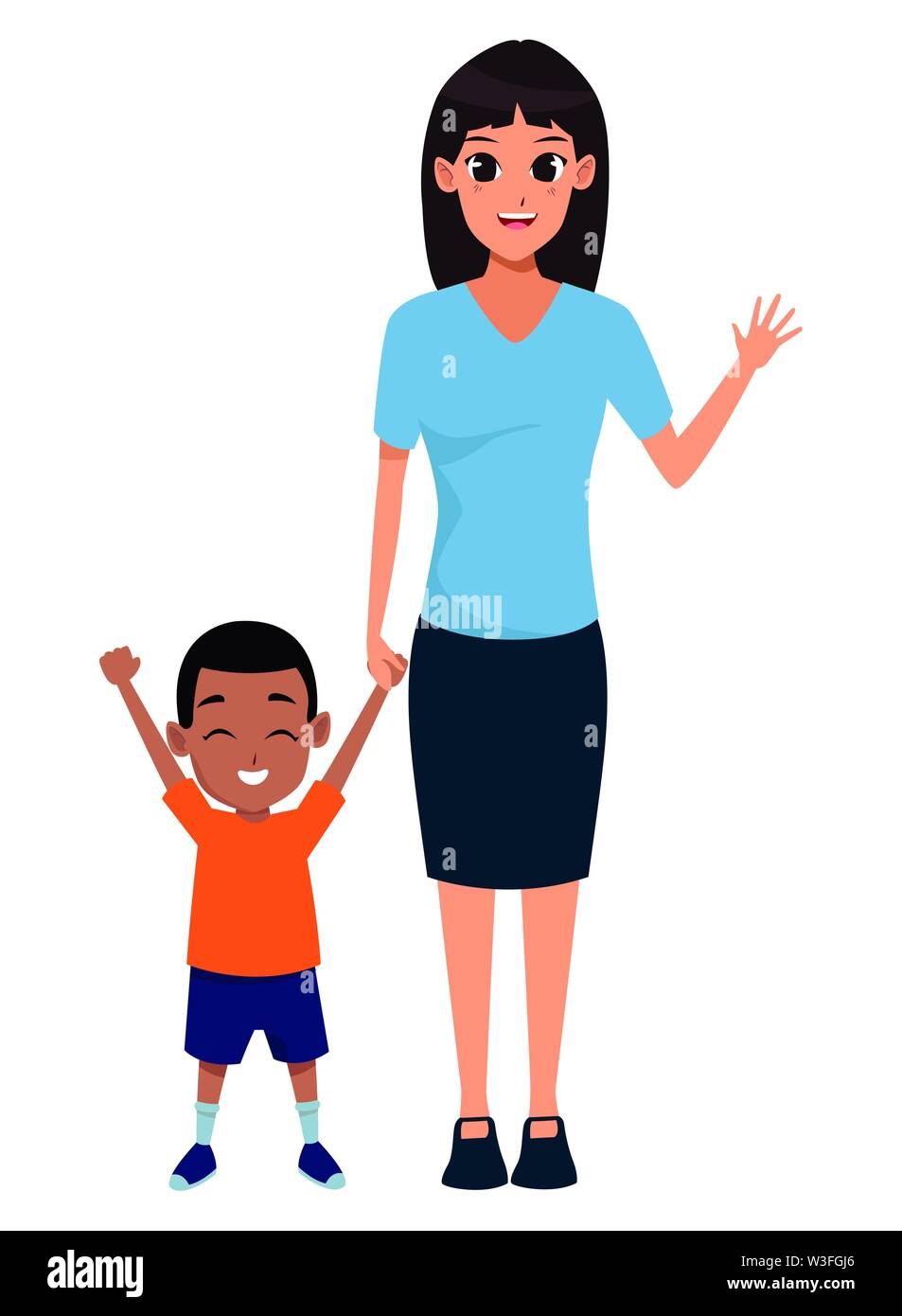 Single mother with children cartoon Stock Vector Image & Art - Alamy