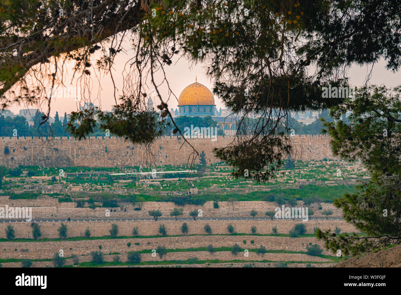 Panoramic view of Jerusalem old city and the Temple Mount through a ...