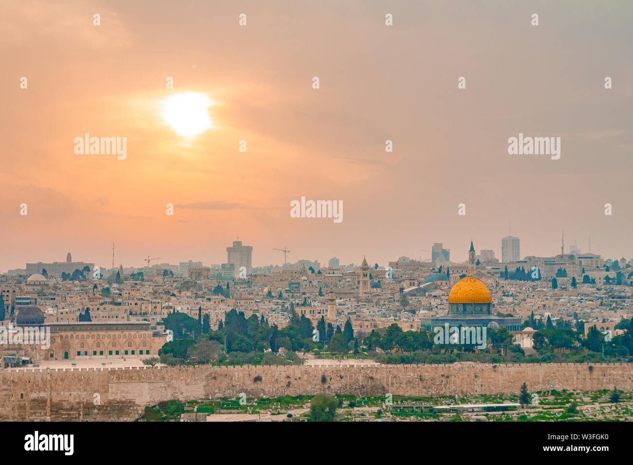 Panoramic view of Jerusalem old city and the Temple Mount during a ...