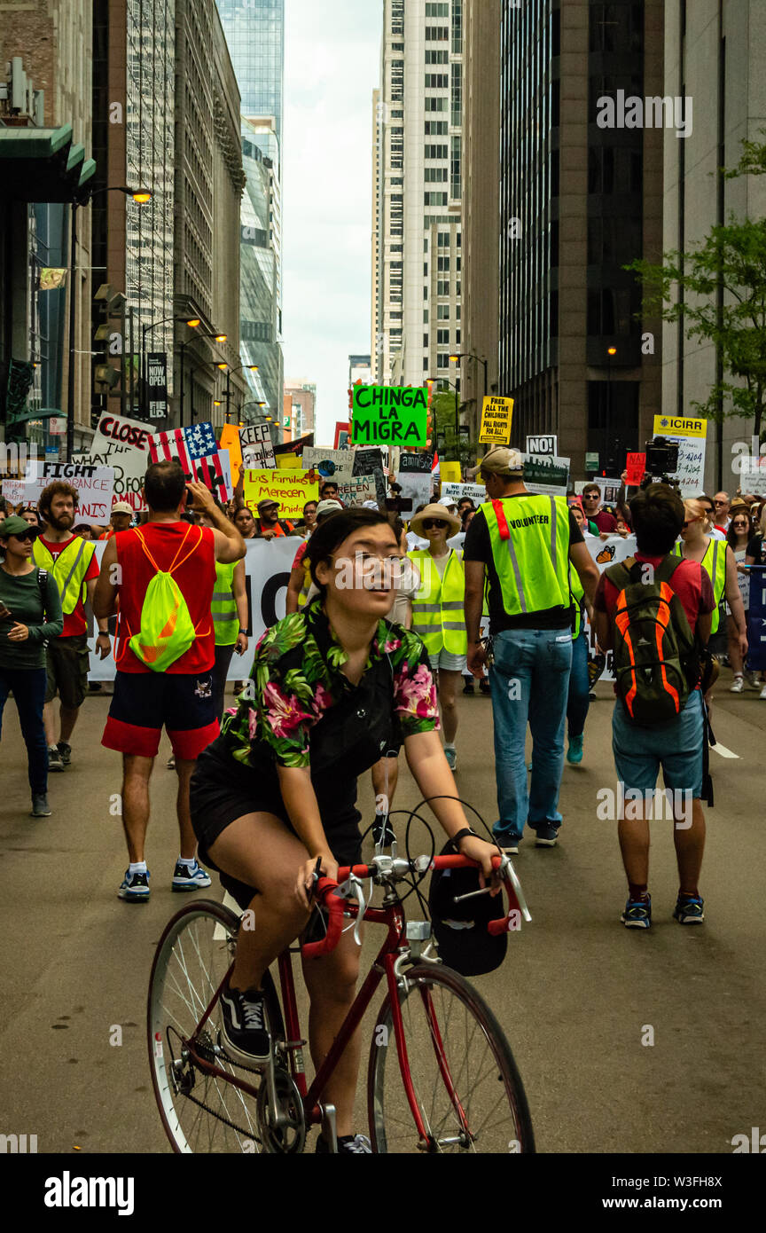Downtown, Chicago-July 13, 2019: Protest against ICE and Customs and ...