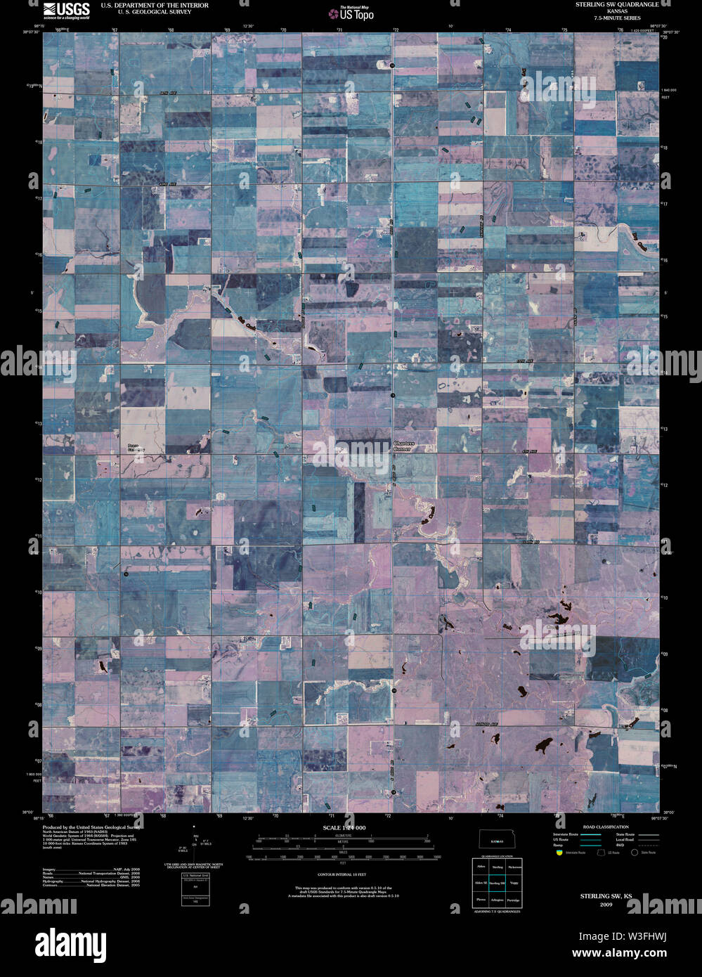 USGS TOPO Map Kansas KS Sterling SW 20091215 TM Inverted Restoration ...