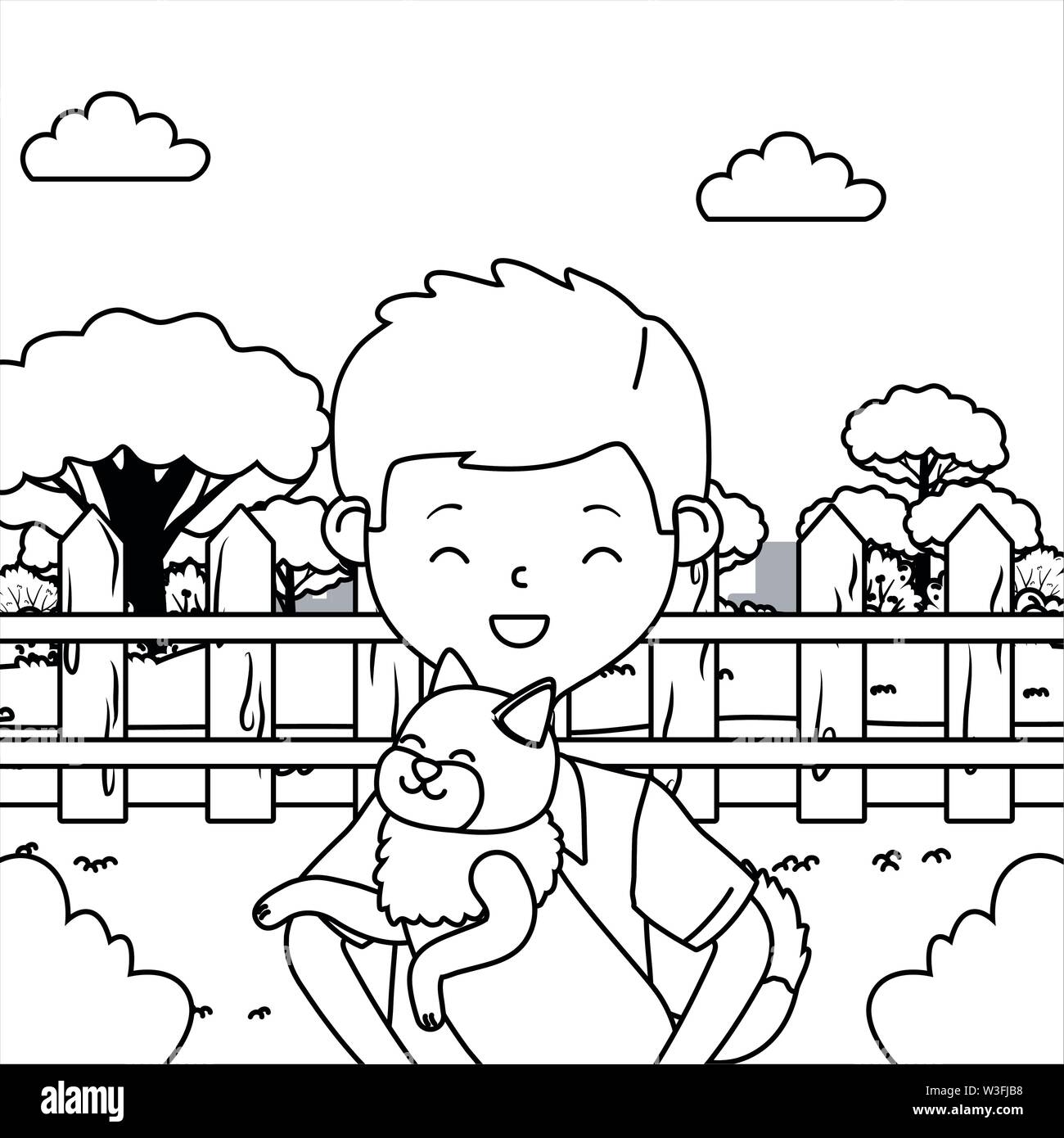 Boy with cat cartoon design, Mascot pet animal domestic cute life ...