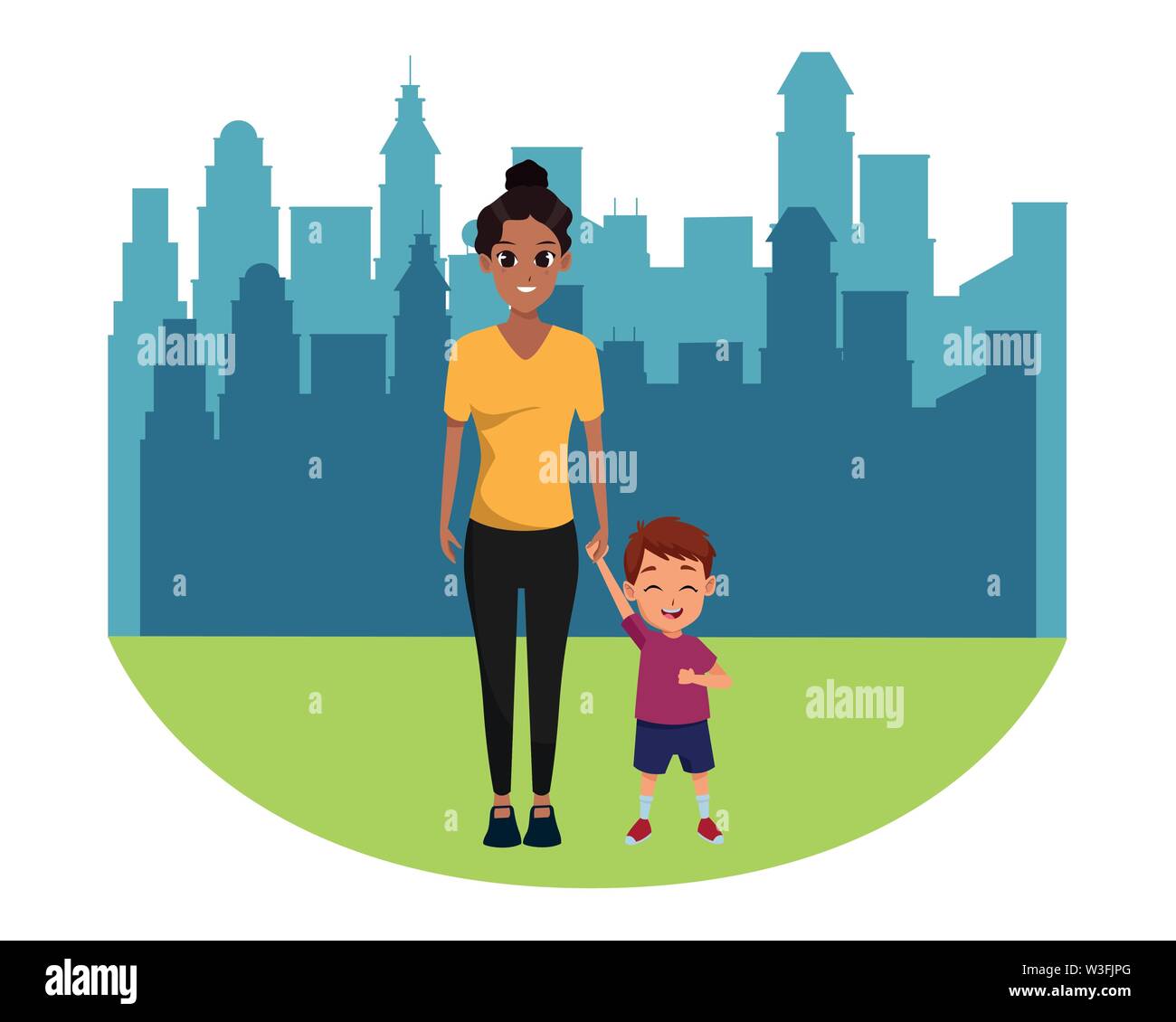 Single mother with children cartoon Stock Vector Image & Art - Alamy