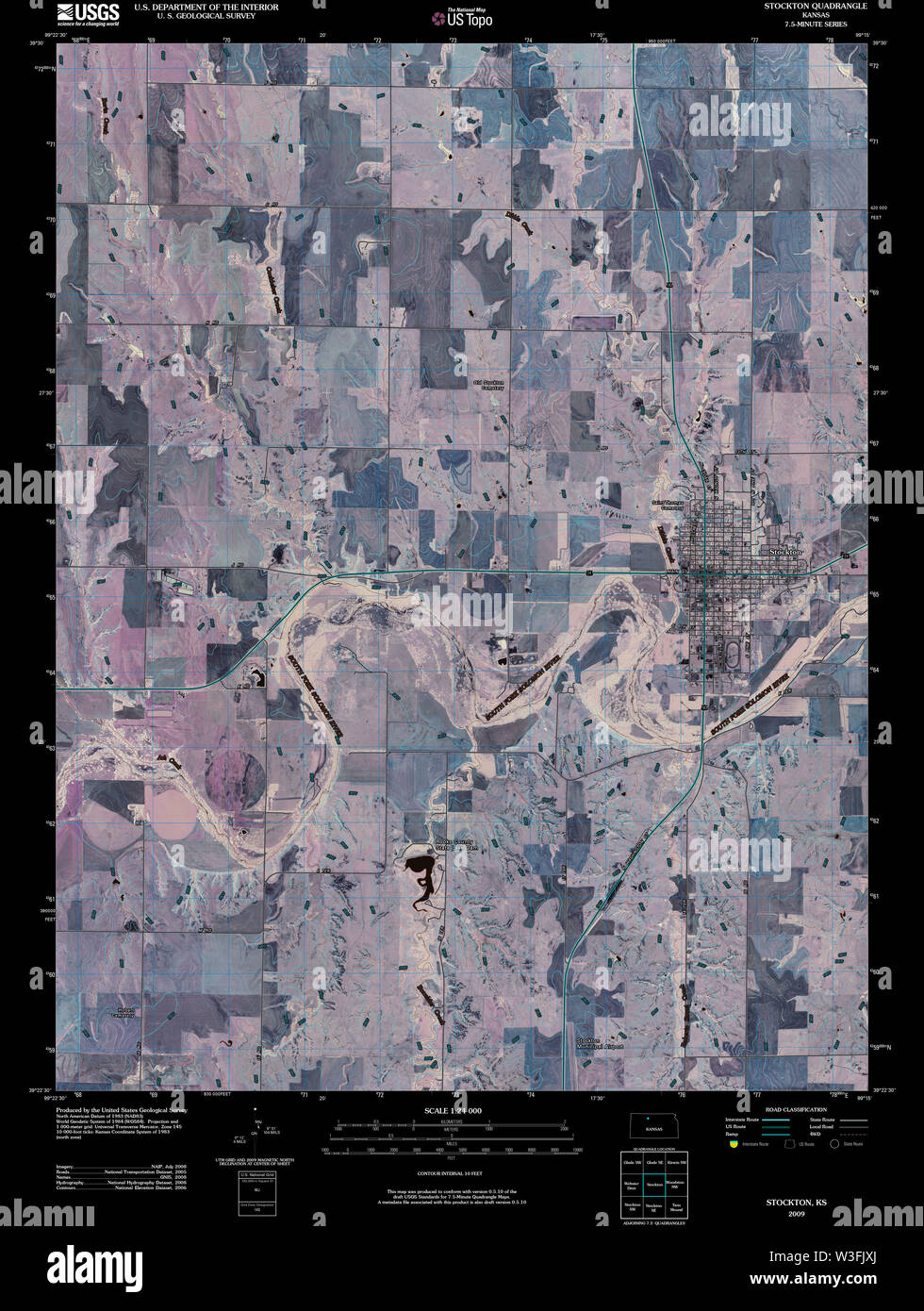 USGS TOPO Map Kansas KS Stockton 20091113 TM Inverted Restoration Stock ...
