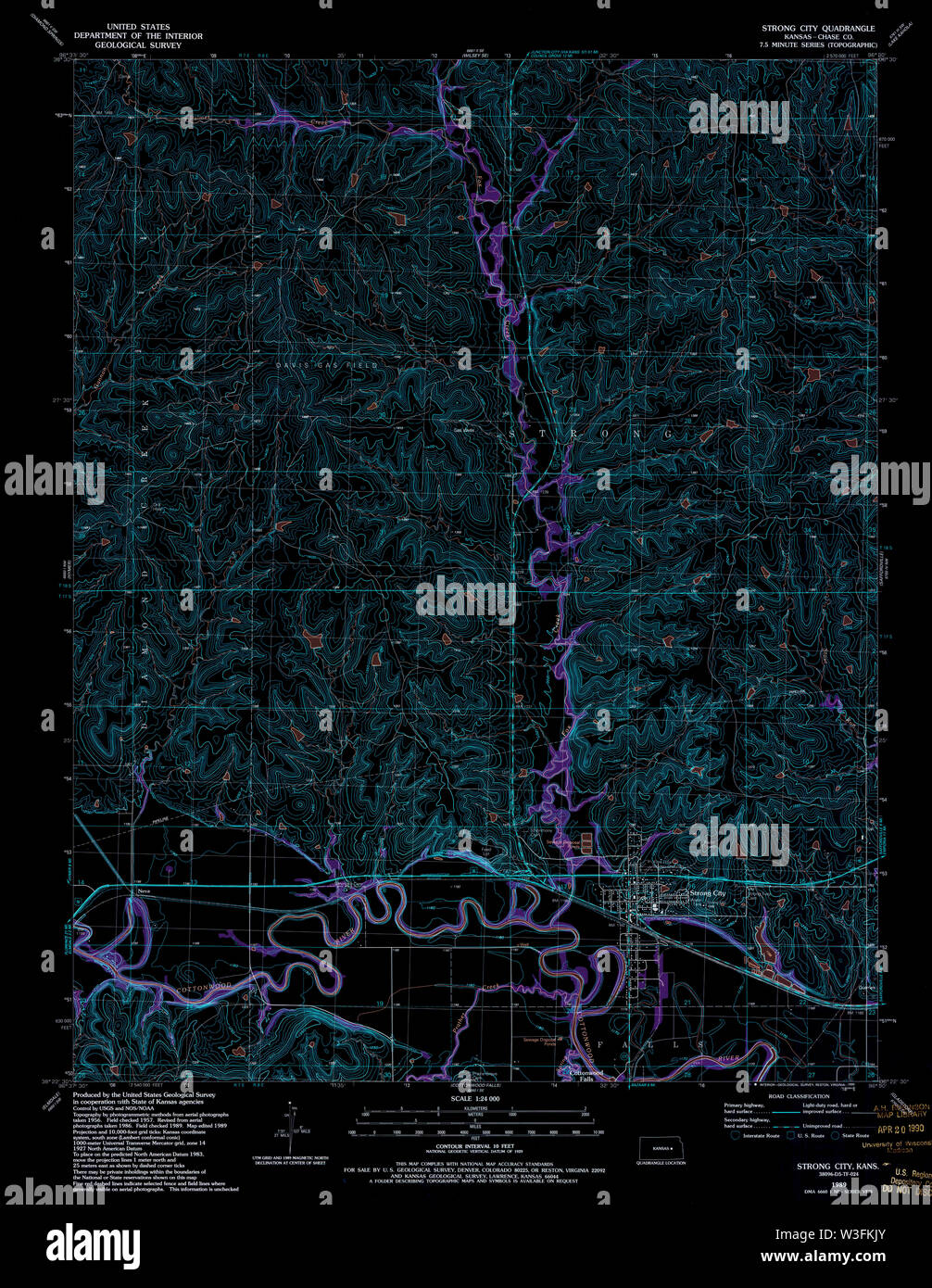 USGS TOPO Map Kansas KS Strong City 512582 1989 24000 Inverted ...