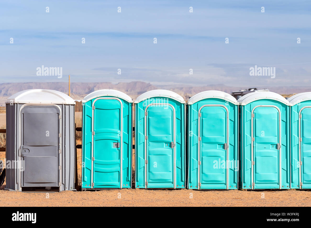 Row of public Portable mobile toilet on the street outdoor Stock Photo ...
