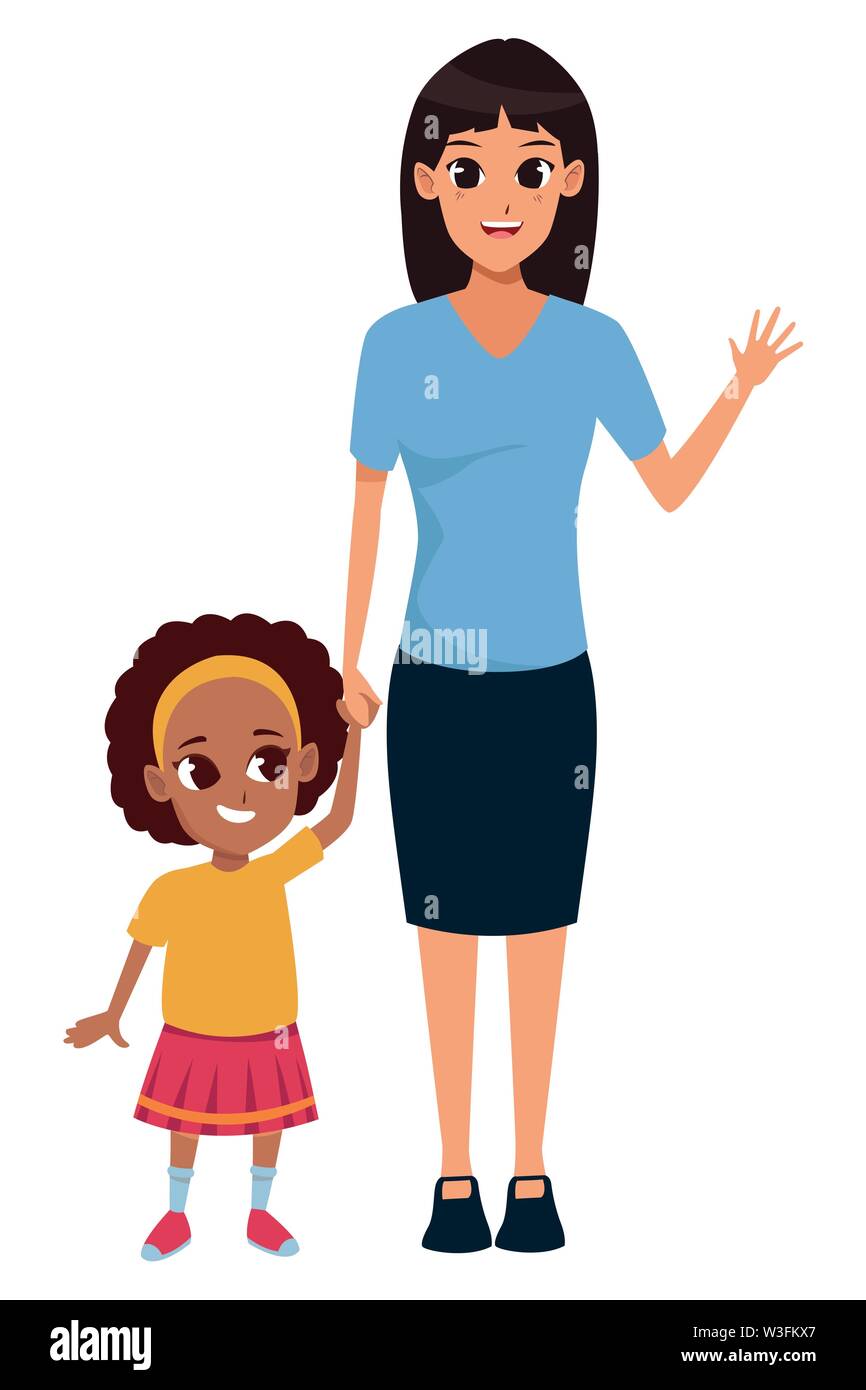 Single mother with children cartoon Stock Vector Image & Art - Alamy