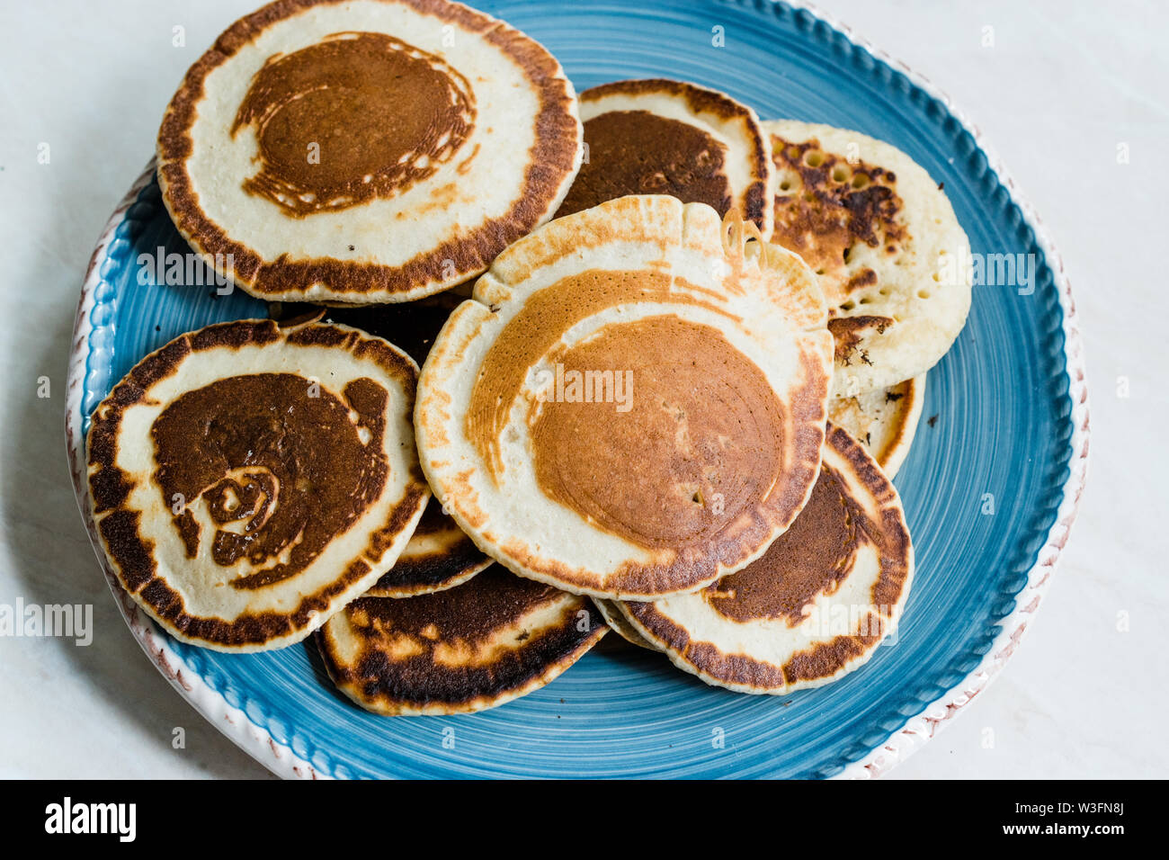 Stack of Plain Pancakes in Plate for Breakfast Stock Photo - Alamy