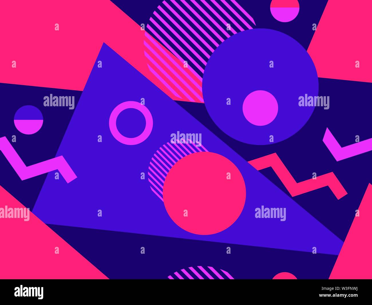 Geometric seamless pattern style of the 80s. Triangles, circles and ...